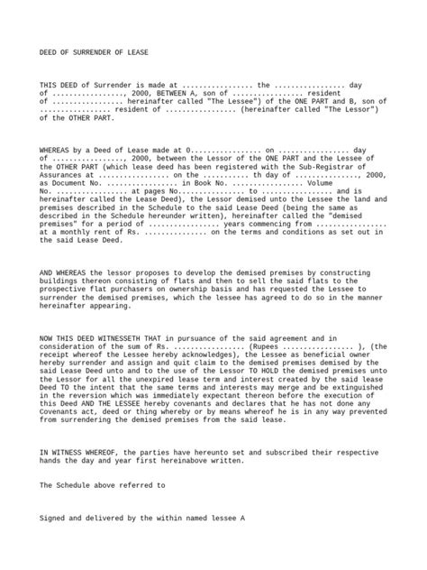 Deed Of Surrender Of Lease Agreement Pdf Lease Renting