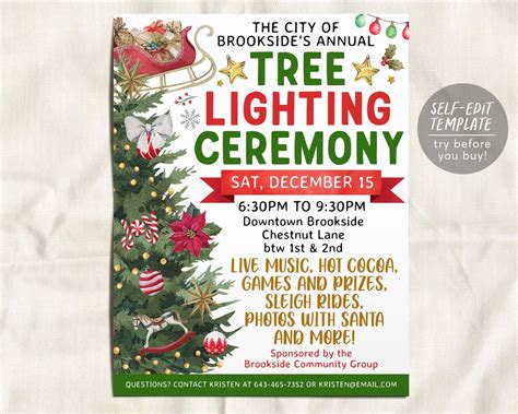 Christmas Tree Lighting Flyer Editable Template Holiday Tree Lighting