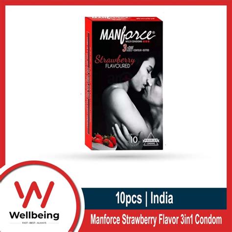 Manforce Wild Strawberry Flavor Condoms 10pcs Pack 3in1 Dotted Ribbed