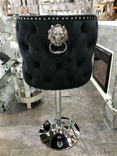 Valentino Black Quilted French Velvet Chrome Leg Bar Stool