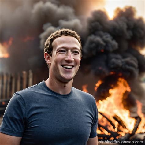 Mark Zuckerberg Amidst Burning Backround Stable Diffusion Online