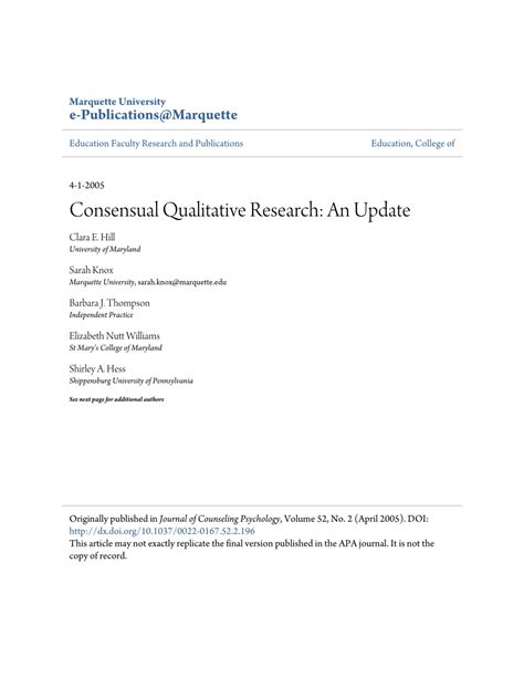 PDF Consensual Qualitative Research An Update