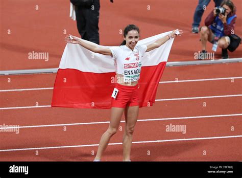 Sofia Ennaoui 3rd In The Triple Jump Celebrating With The Polish Flag