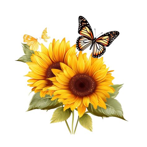 Girasol Con Mariposa Png Dibujos Mariposa Flor El Verano Png Imagen