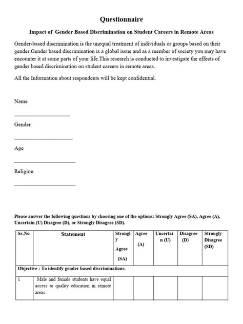 Questionnair Pdf Discrimination Sexism
