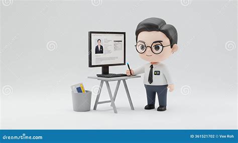 Chibi Korean Cybersecurity Analyst 3d Model White Shirt Dark Pants Stylus Computer Isolated