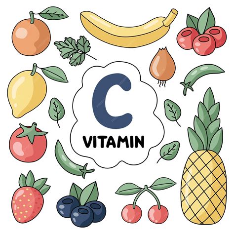Productos De Vitamina C Fuentes De Comida Ilustración De Vector Plano