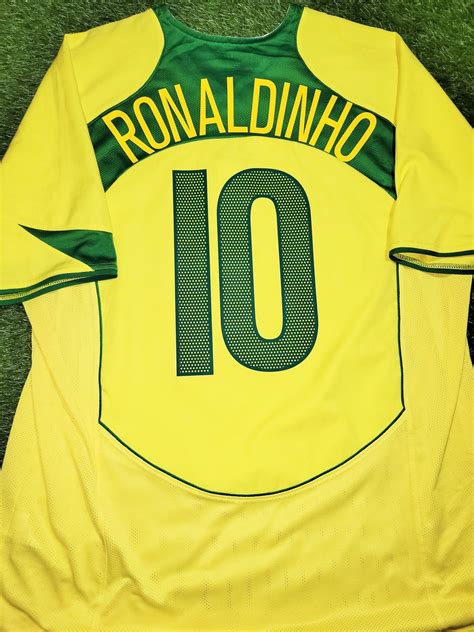 Ronaldinho Brazil 2004 Home Soccer Jersey Shirt L Sku S41002prx 78879