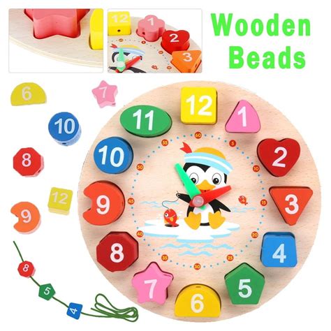 Homaful Wooden Shape Sorting Clock Educational Toy For Time Teaching