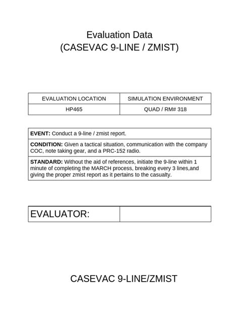 9 Line Casevac Zmist Evaluation Guide Pdf