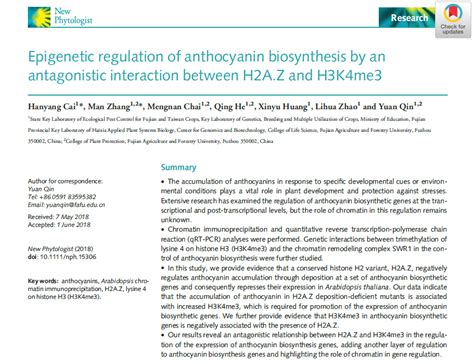 我中心秦源教授团队在表观遗传调控花青素合成研究领域取得新进展 基因组与生物技术研究中心