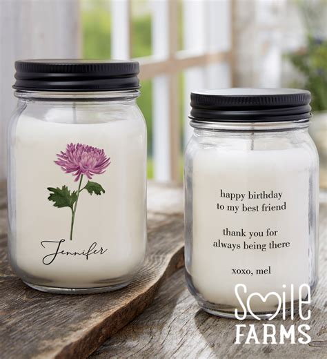 Birth Month Flower Personalized Farmhouse Candle Jar