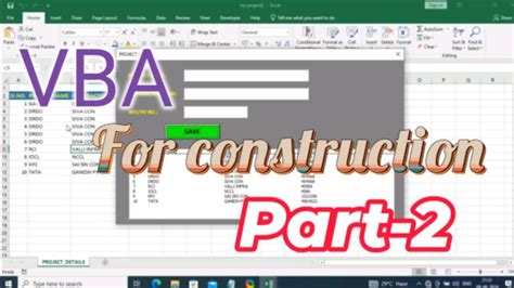 vba for construction projects part 2 vba used for construction