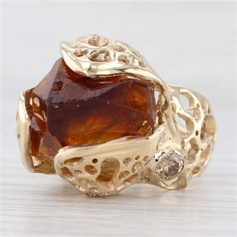 Personnalisé Citrine Géode 023ct Bague Diamant 14k Or Jaune Sz 6