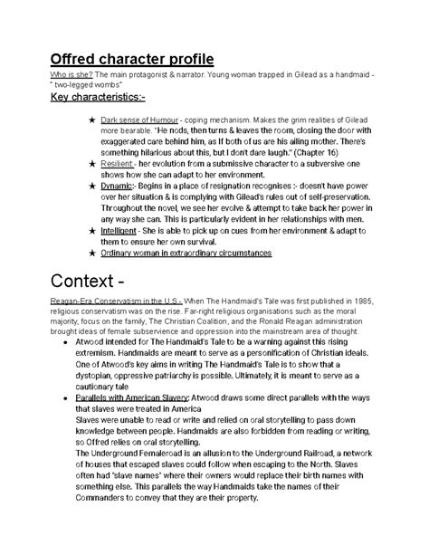 Offred Character Profile H Offred Character Profile Who Is She The