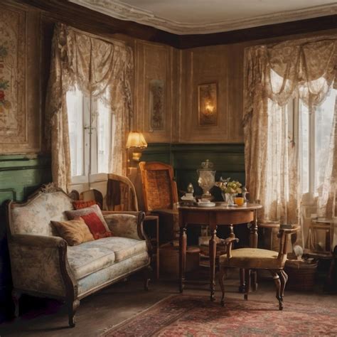 Vintage Room Interior Background Very Classic Premium Ai Generated Image