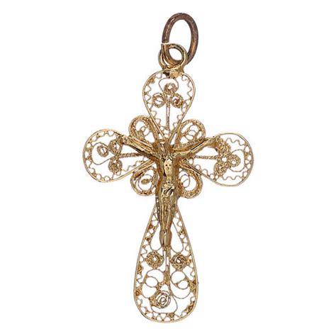 Filigree Cross Pendant In Gilded 925 Silver 3 Cm Online Sales On