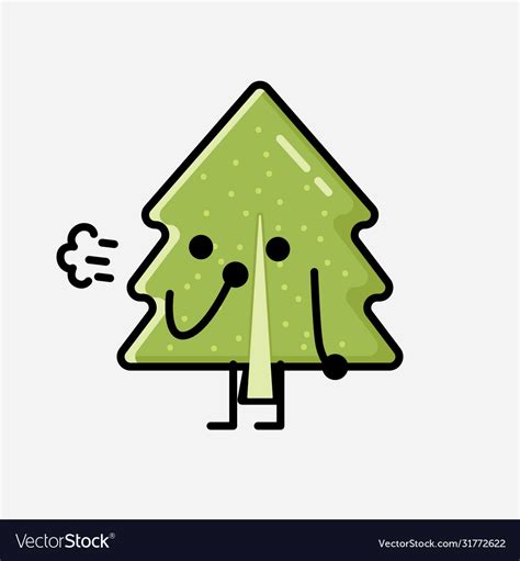 Cute Pine Tree Mascot Character In Flat Design Vector Image