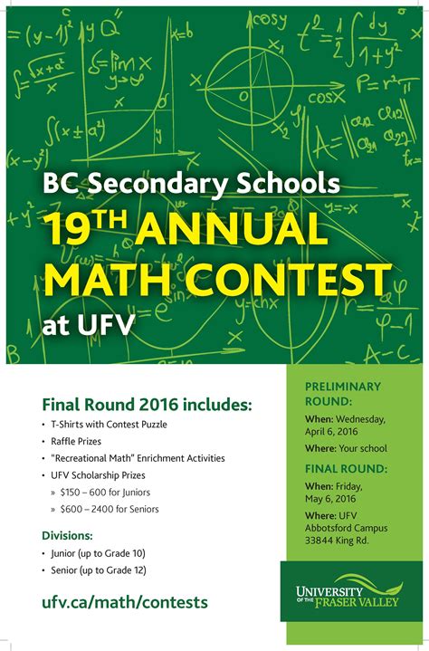 Ufv Hosting The 19th Annual Bc Secondary School Math Contest Faculty Of Science