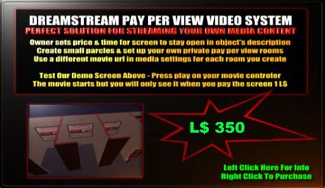 Second Life Marketplace Pay Per View Video Screen