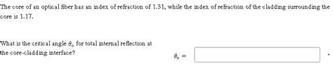 Solved The Core Of An Optical Fiber Has An Index Of Chegg