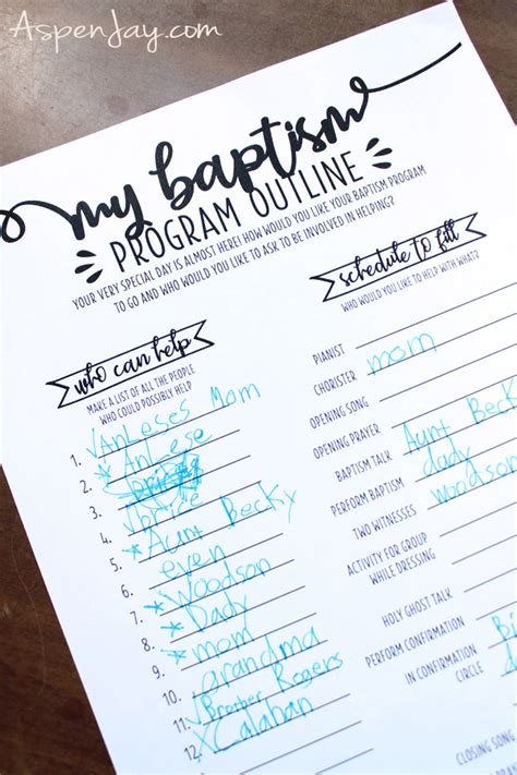 Lds Baptism Program Checklist Aspen Jay