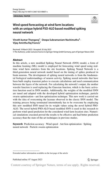 Wind Speed Forecasting At Wind Farm Locations With An Unique Hybrid Pso Alo Based Modified
