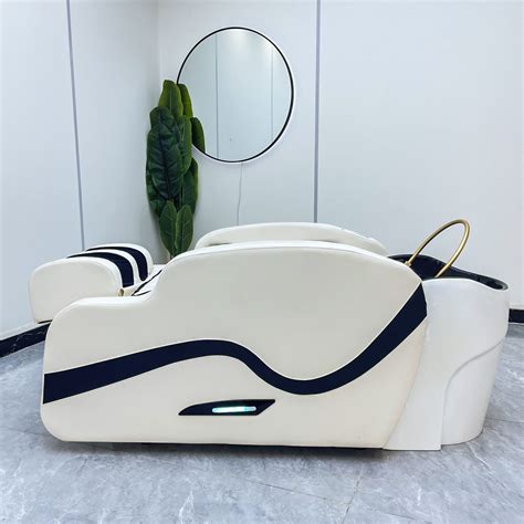 White Artificial Leather Shampoo Bed With Massage Setting And Plug In