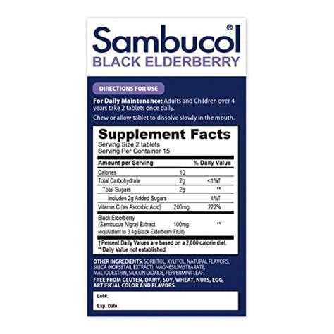 Sambucol Black Elderberry Chewable Tablets Added Vitamin C Chewable