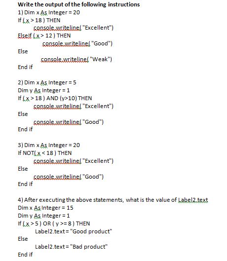 solved write the output of the following instructions 1 dim