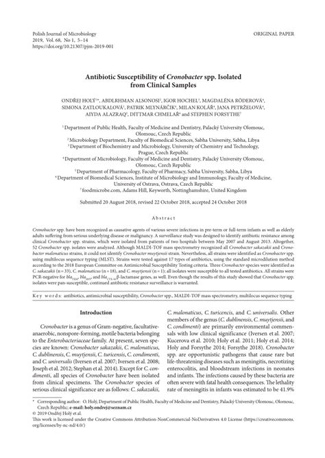 Pdf Antibiotic Susceptibility Of Cronobacter Spp Isolated From