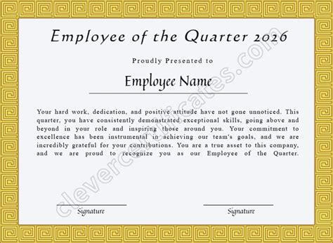 Employee Of The Quarter Certificate Editable And Printableclever Certificates