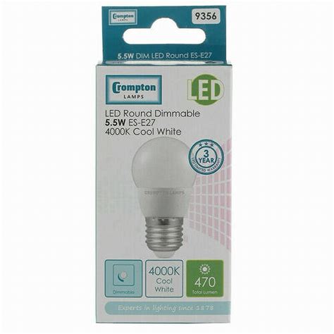 Crompton E27 Es Crompton Led Light Bulb Round Thermal Plastic Dimmable