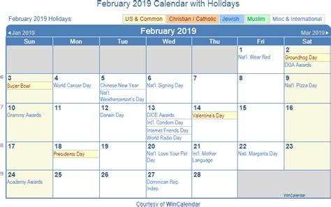 Printable February 2019 Holidays Calendar February Holidays In