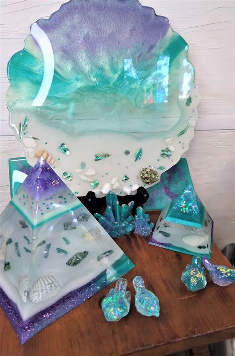 Large Pyramid Ocean Themed B Grade Layered Abalone Shell Seashells Hand Made Resin Art