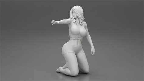 3d File Woman In Short And Bra Sitting On Knees・template To Download