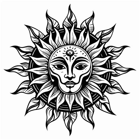 Intricate Sun Face With Radiant Flames Mystical Illustration 58400175