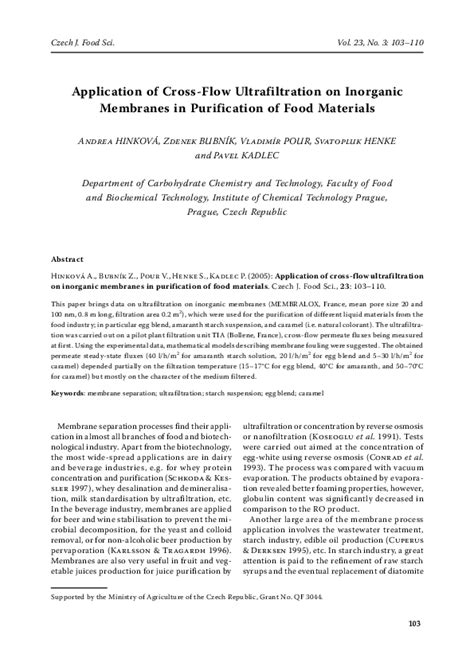 Pdf Application Of Cross Flow Ultrafiltration On Inorganic Membranes In Purification Of Food