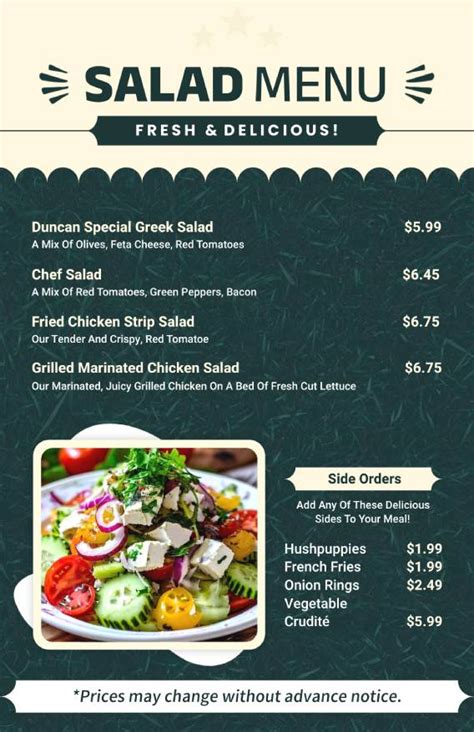 Modern Salad Menu Template For Your Salad Bar