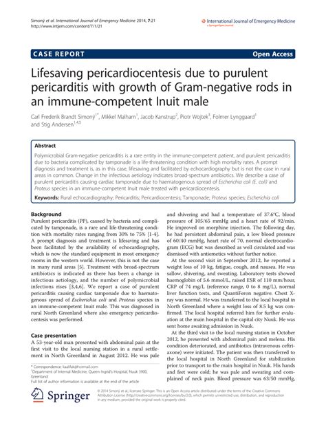 Pdf Lifesaving Pericardiocentesis Due To Purulent Pericarditis With