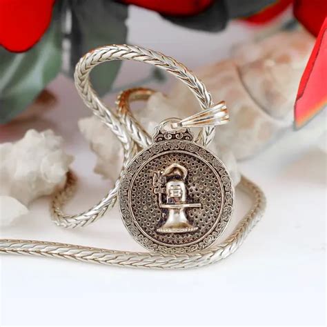 Nakabh Moksh Trade International Oxidised Silver Plated Shivling Logo 3d Pendant Neck Chain