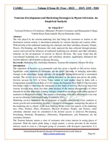 Pdf Tourism Development And Marketing Strategies In Mysore Division An Empirical Analysis