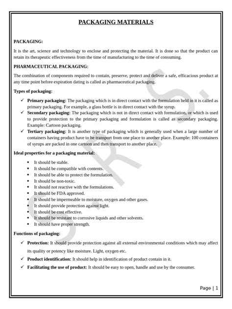 Packaging Notes Pdf Glasses Pharmaceutical Formulation