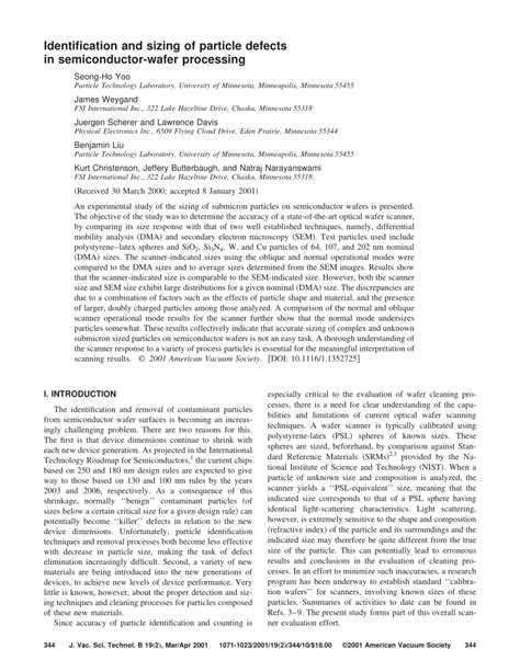 Pdf Identification And Sizing Of Particle Defects In Semiconductor