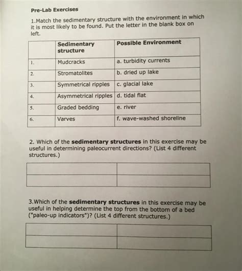 Solved Pre Lab Exercises 1match The Sedimentary Structure