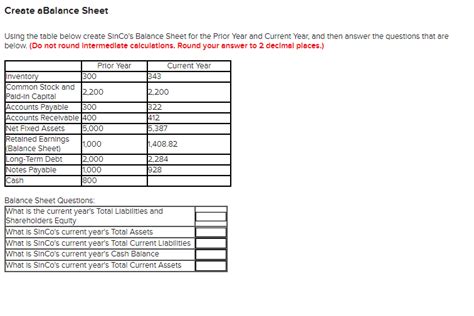 Solved Create Abalance Sheetusing The Table Below Create