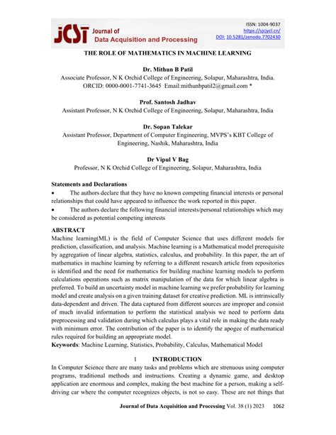 Pdf The Role Of Mathematics In Machine Learning