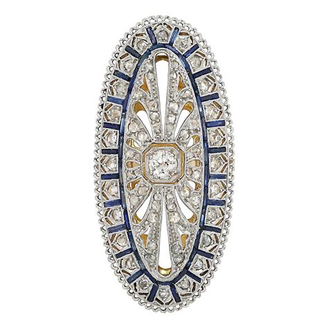 Behemoth Antique Filigree Edwardian Diamond And Sapphire Shield Cocktail
