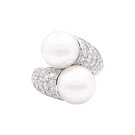 Bague Toi And Moi Or Blanc Diamants Perles