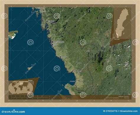 Halland Sweden Low Res Satellite Labelled Points Of Cities Stock
